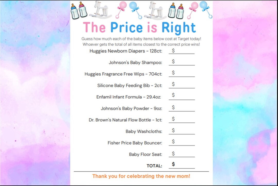 Baby Shower Price is Right Game - Etsy