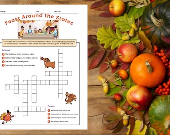 Thanksgiving Crossword Puzzle Printable Worksheet Game-kids, Adults ...