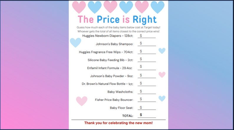Baby Shower Price is Right Game - Etsy