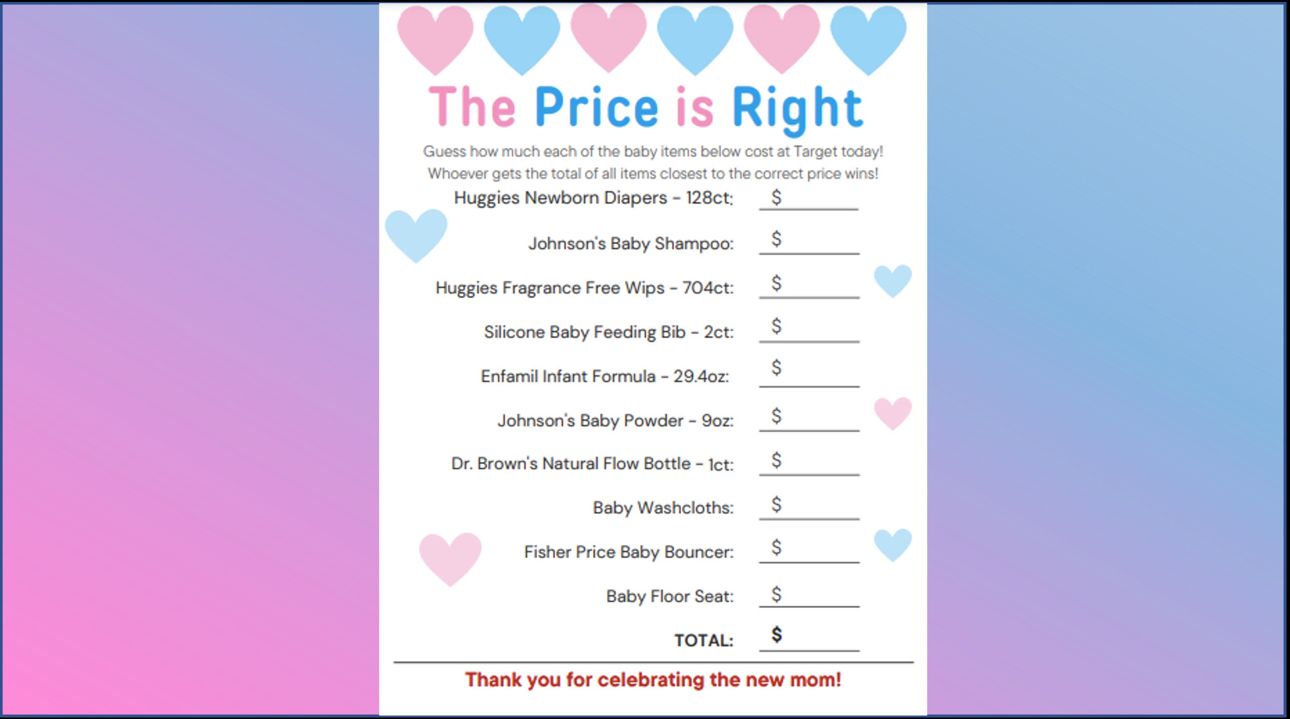 Baby Shower Price is Right Game - Etsy