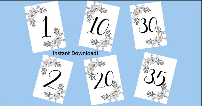 Printable Black and White Table Numbers 5X7 - Etsy