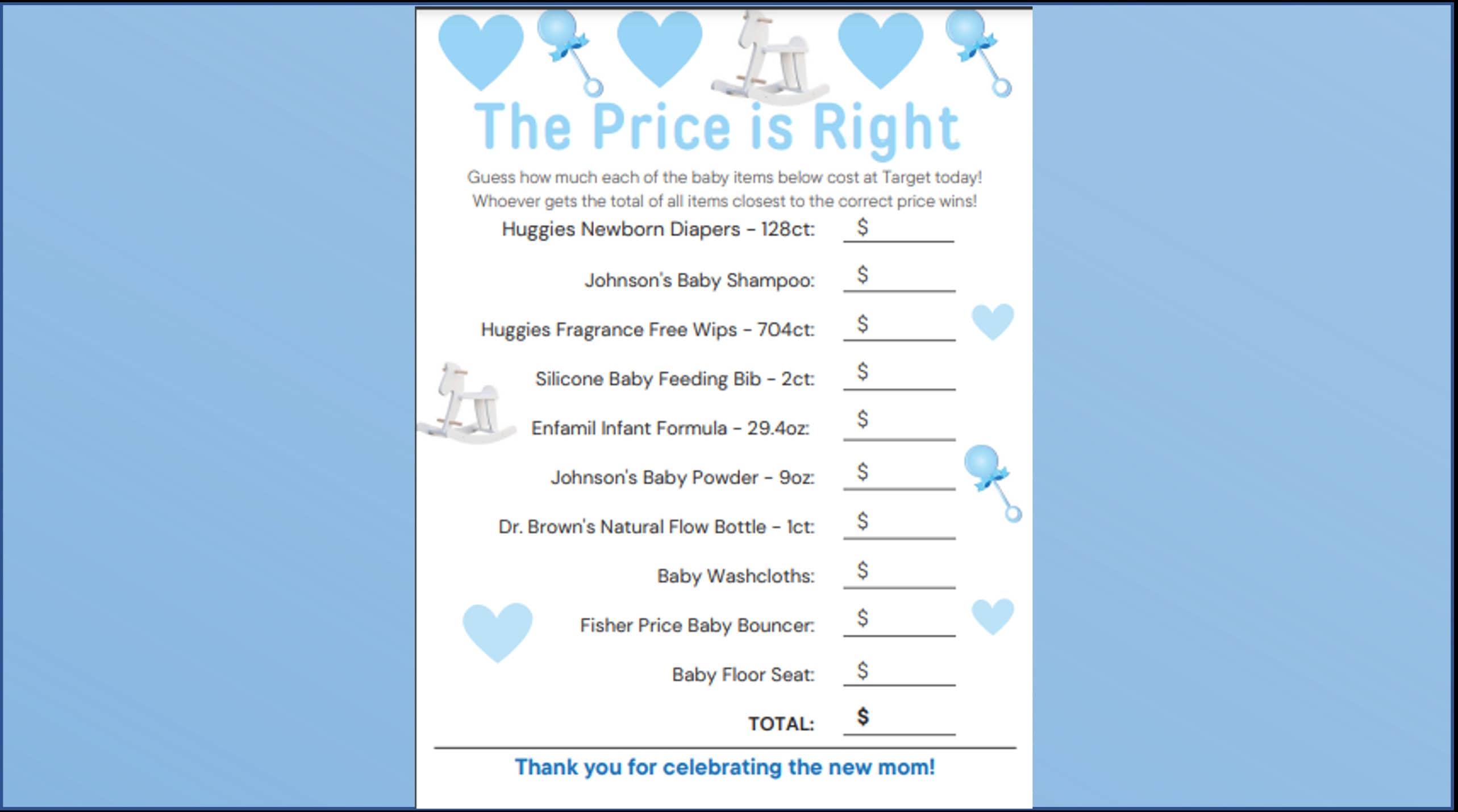 Baby Shower Price is Right Game - Baby Boy Edition - Etsy