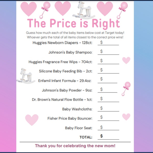 Baby Shower Price is Right - Etsy
