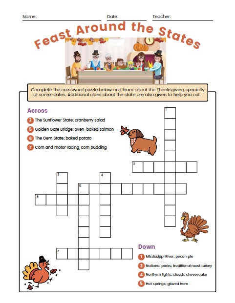 Thanksgiving Crossword Puzzle - Etsy