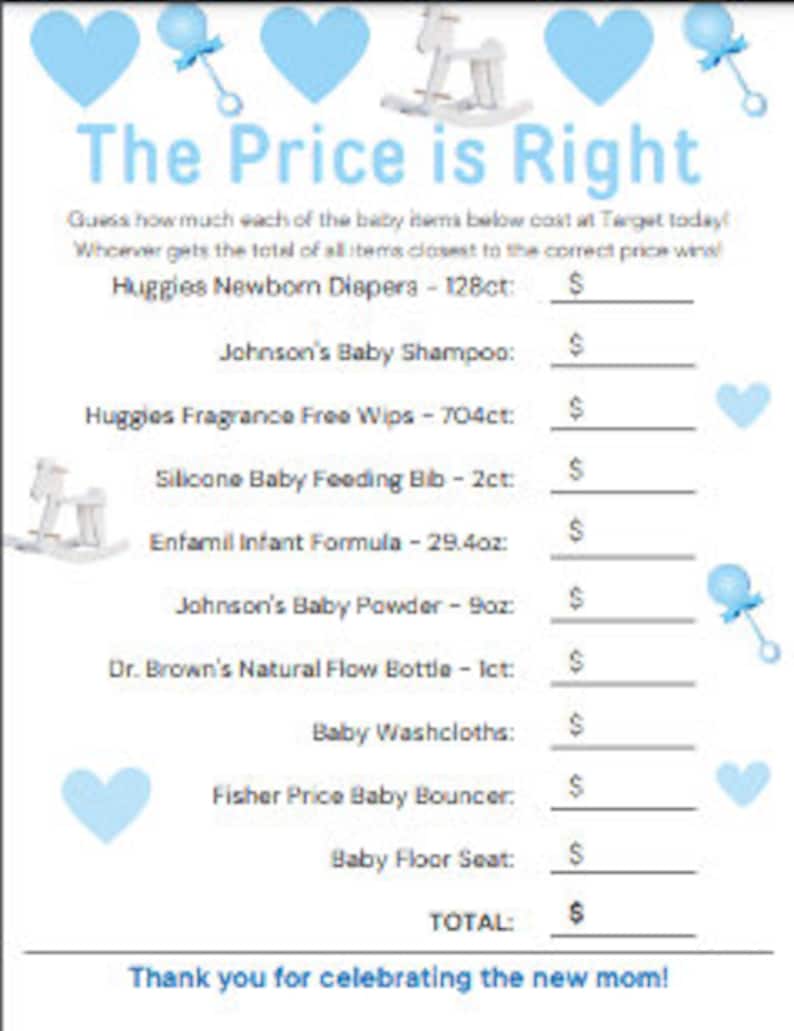 Baby Shower Price is Right Game - Baby Boy Edition - Etsy