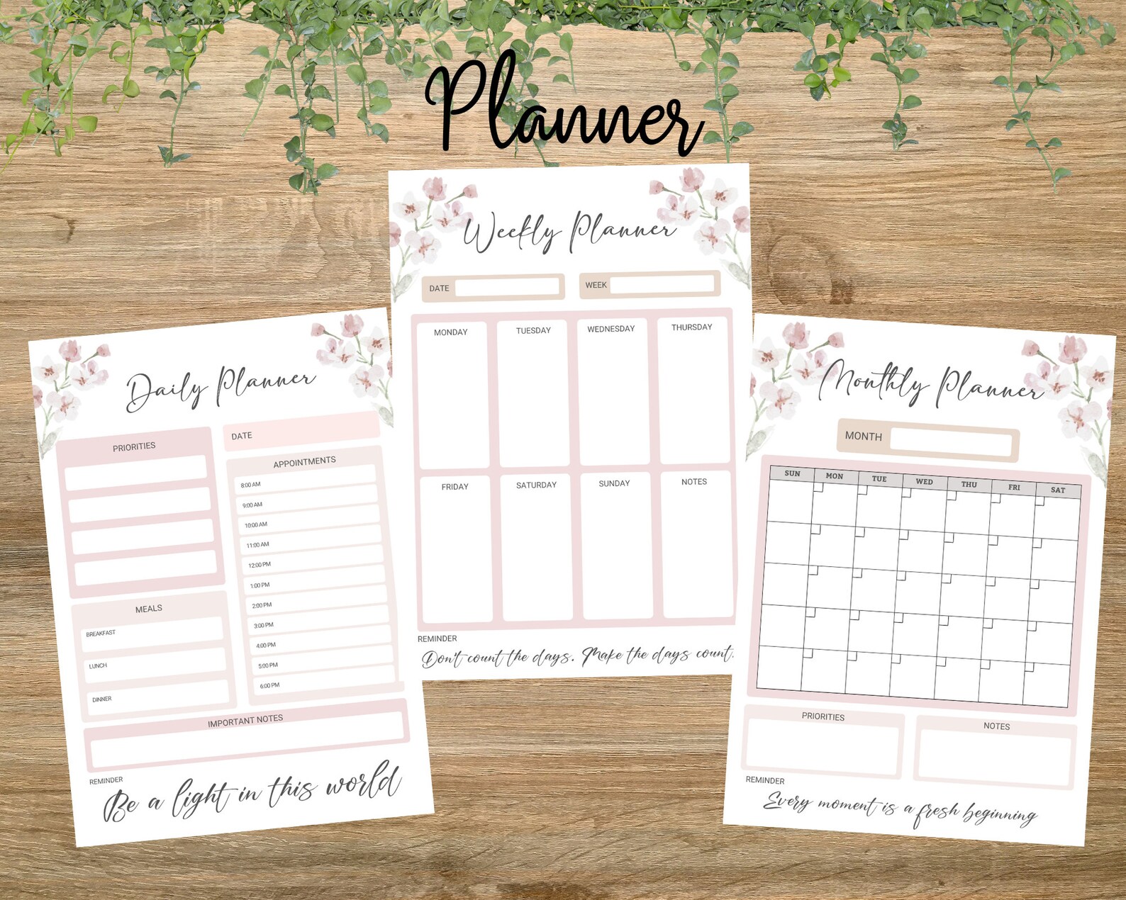 Planner Portrait(layout) Printable Daily Weekly Monthly Task Planner ...