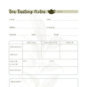 Tea Tasting Journal Digital Download for Goodnotes, Tea Tasting Notes ...