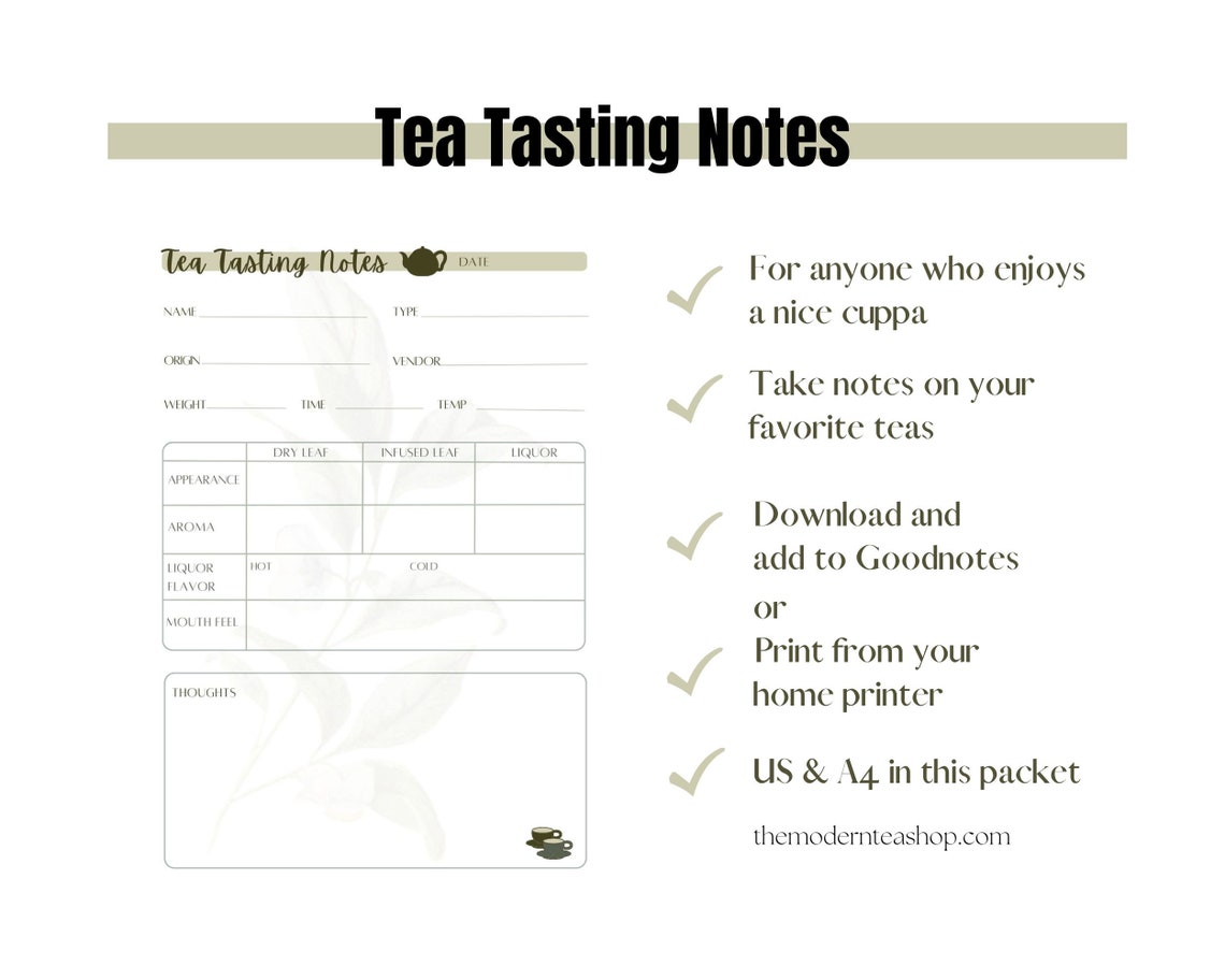 Tea Tasting Journal Digital Download for Goodnotes, Tea Tasting Notes ...