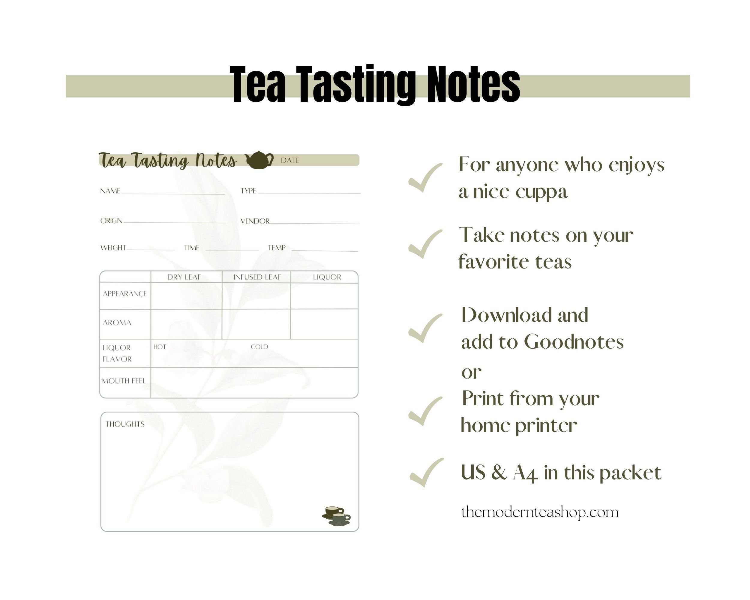 Tea Tasting Journal Digital Download for Goodnotes, Tea Tasting Notes ...