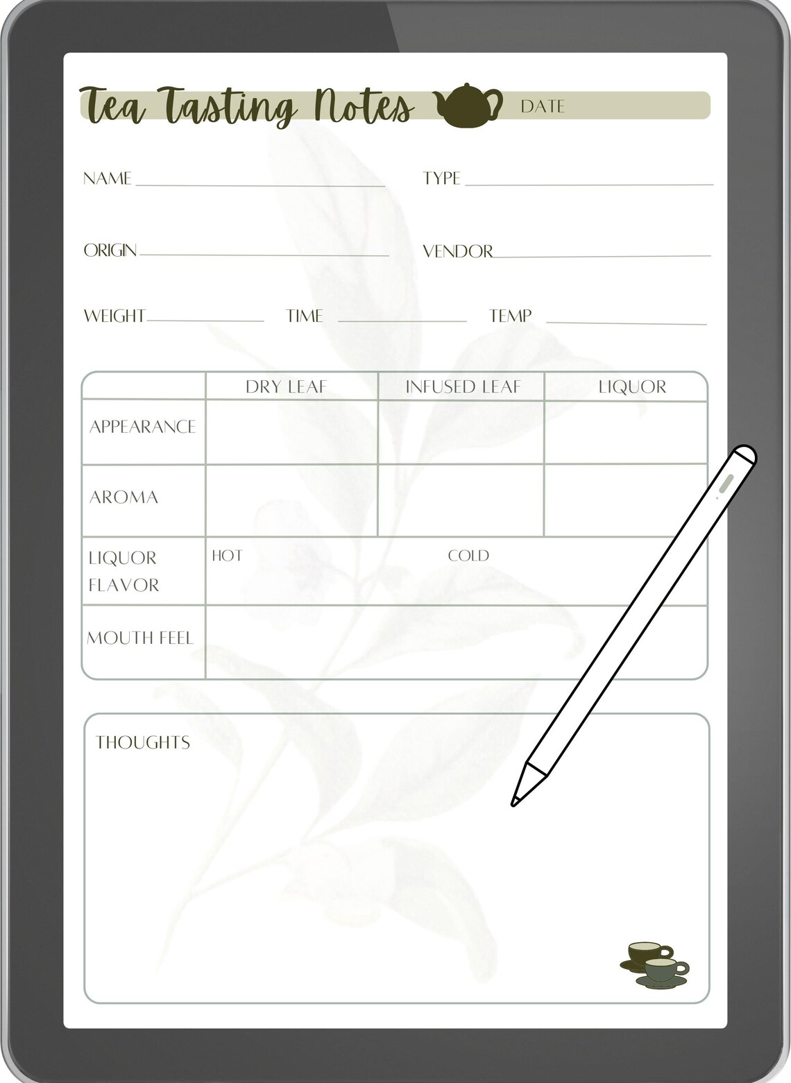 Tea Tasting Journal Digital Download for Goodnotes, Tea Tasting Notes ...