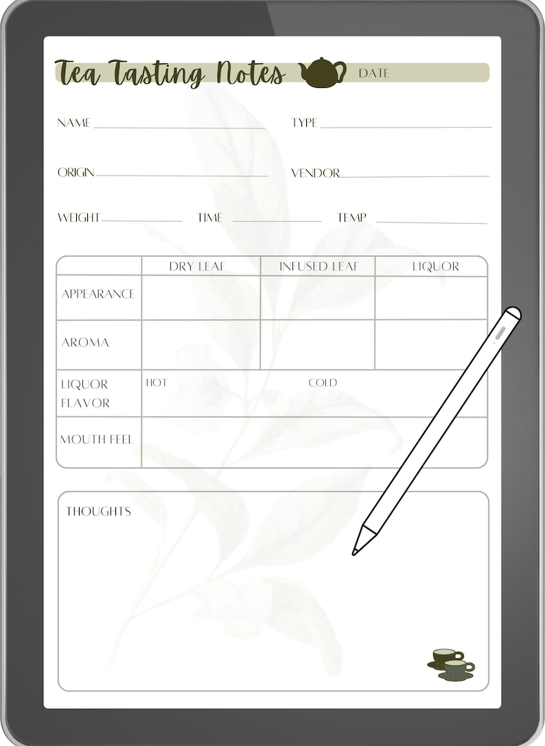 Tea Tasting Journal Digital Download for Goodnotes, Tea Tasting Notes ...