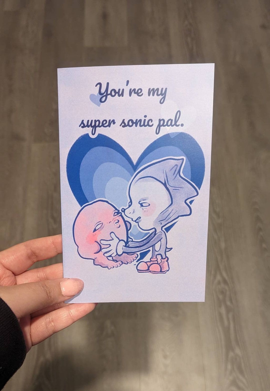 Supersonic Pal Greeting Card Blue Hedgehog and Pink Round Videogame ...