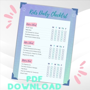 Printable Kids Daily Checklist: Routine Chart (PDF Download) - Etsy