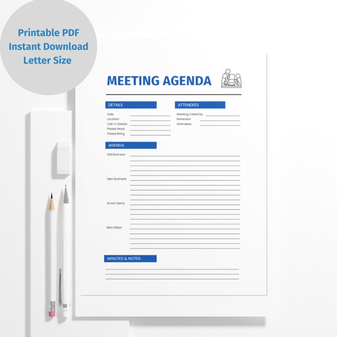 Meeting Agenda Meeting Minutes Team Meeting Notes Printable (Instant ...