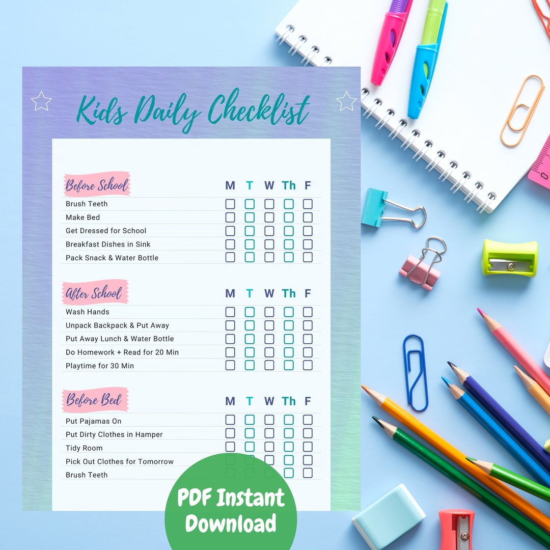 Printable Kids Daily Checklist: Routine Chart (PDF Download) - Etsy