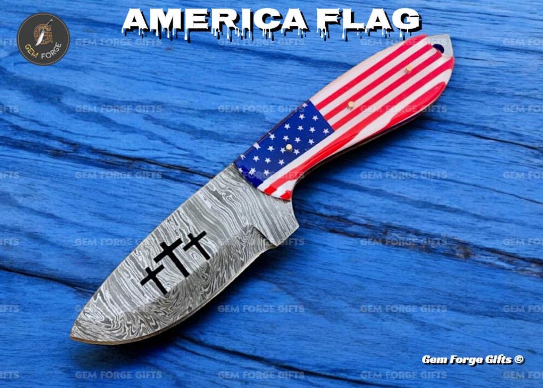 Skinner Knife America Flag Knife With Holy Cross Hunting Camping ...