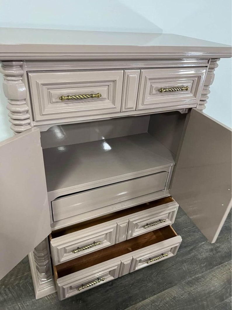 Refinished Antique Armoire/ Tall Boy, High Gloss Pink-tan Finish - Etsy