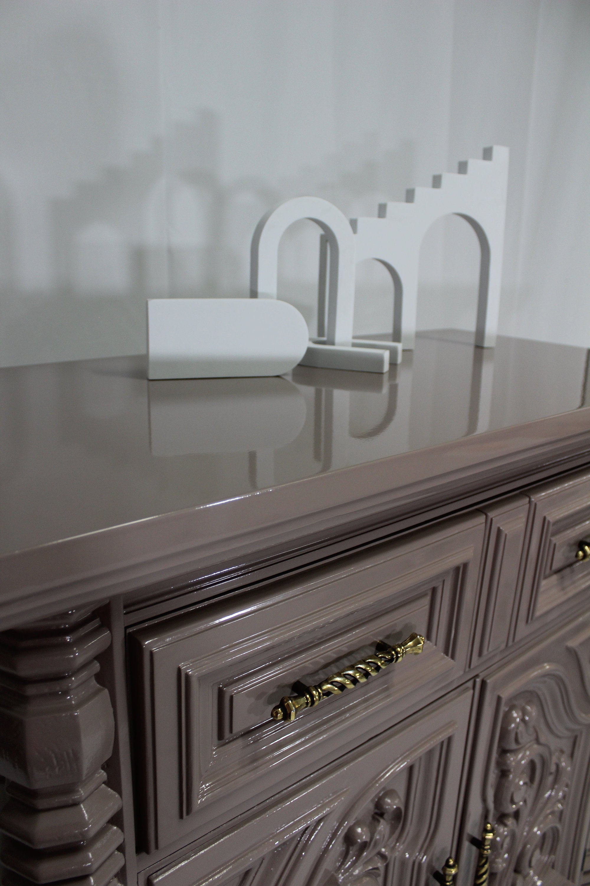 Refinished Antique Armoire/ Tall Boy, High Gloss Pink-tan Finish - Etsy