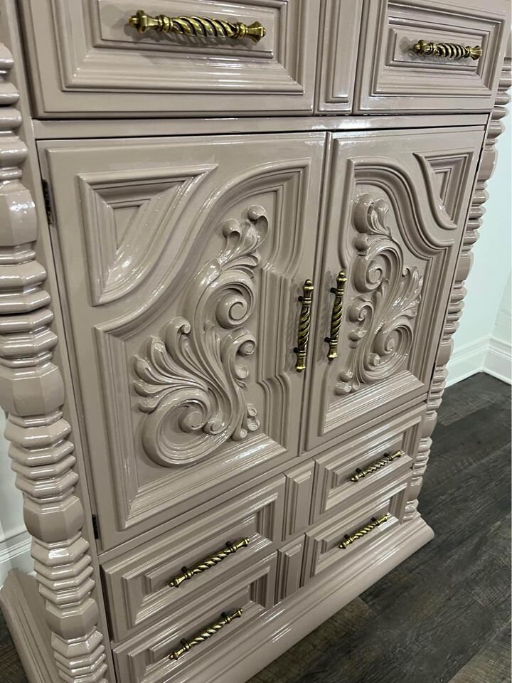 Refinished Antique Armoire/ Tall Boy, High Gloss Pink-tan Finish - Etsy