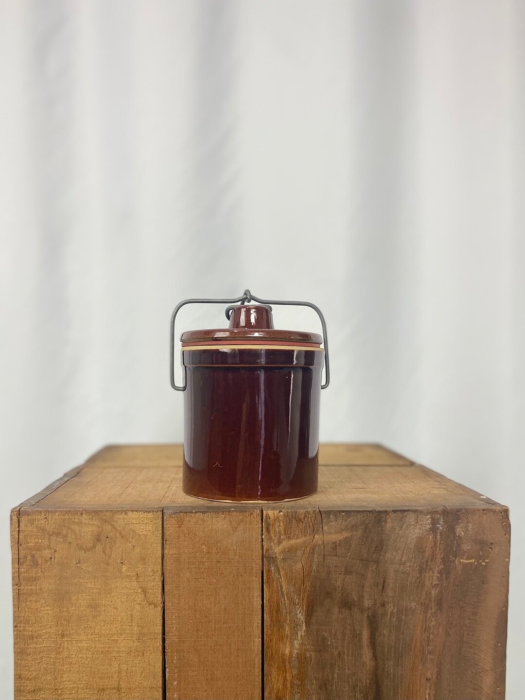 Vintage Brown Stonewear Kitchen Crock With Lid and Wire Bail Lock - Etsy