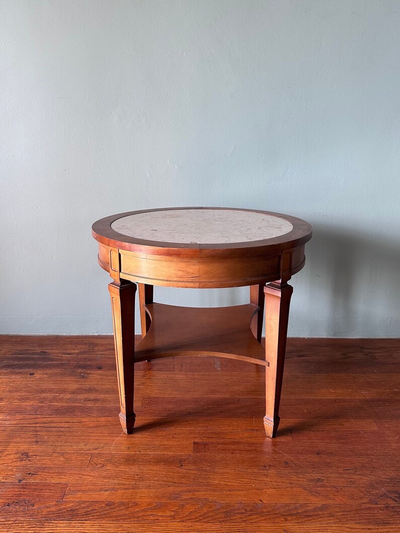 Vintage Marble Top Wood Side Table - Etsy