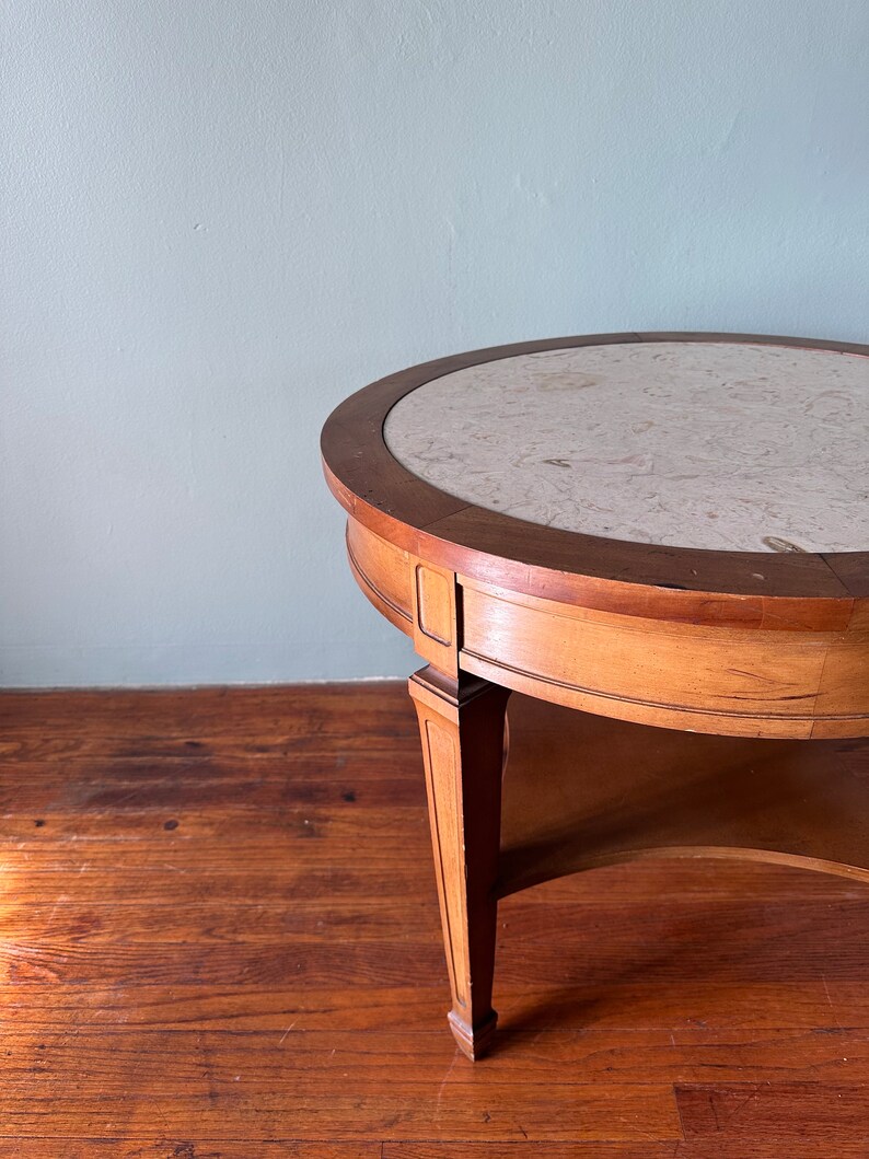 Vintage Marble Top Wood Side Table - Etsy