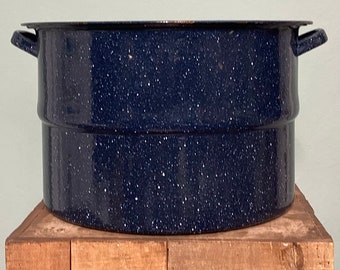 Vintage LARGE Canning Stock Pot Dark Blue Graniteware Enamelware With ...