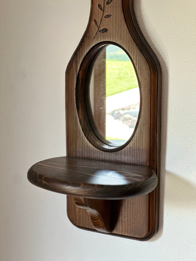 Vintage Mirrored Wood Wall Shelf - Etsy