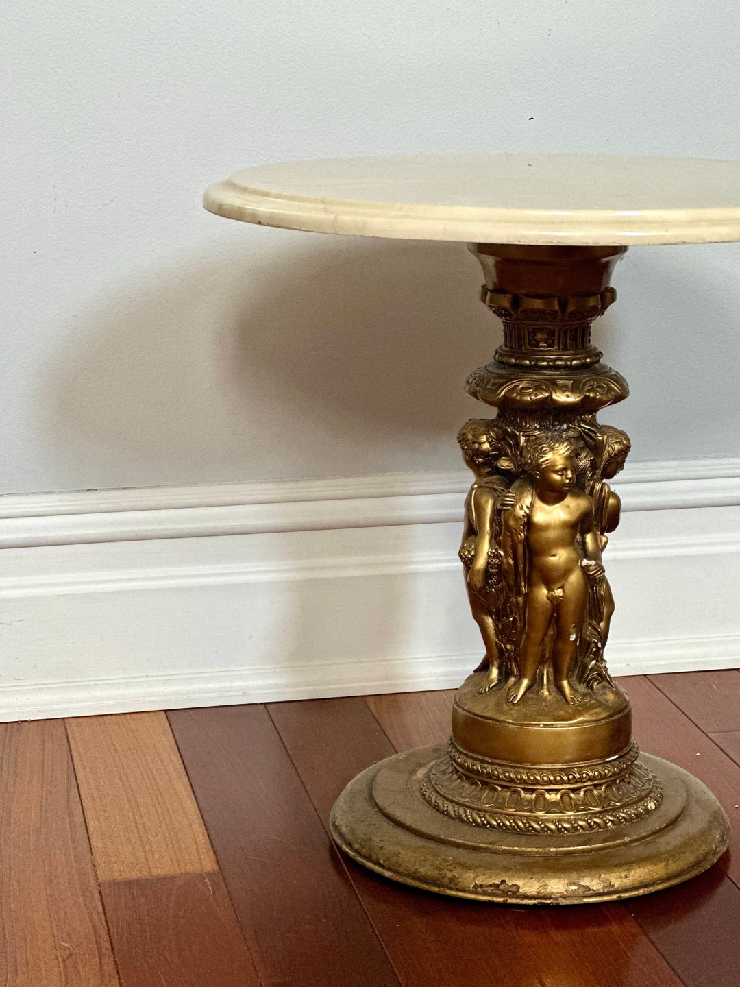 Vintage Marble Top Gilded Cherub Side Table - Etsy