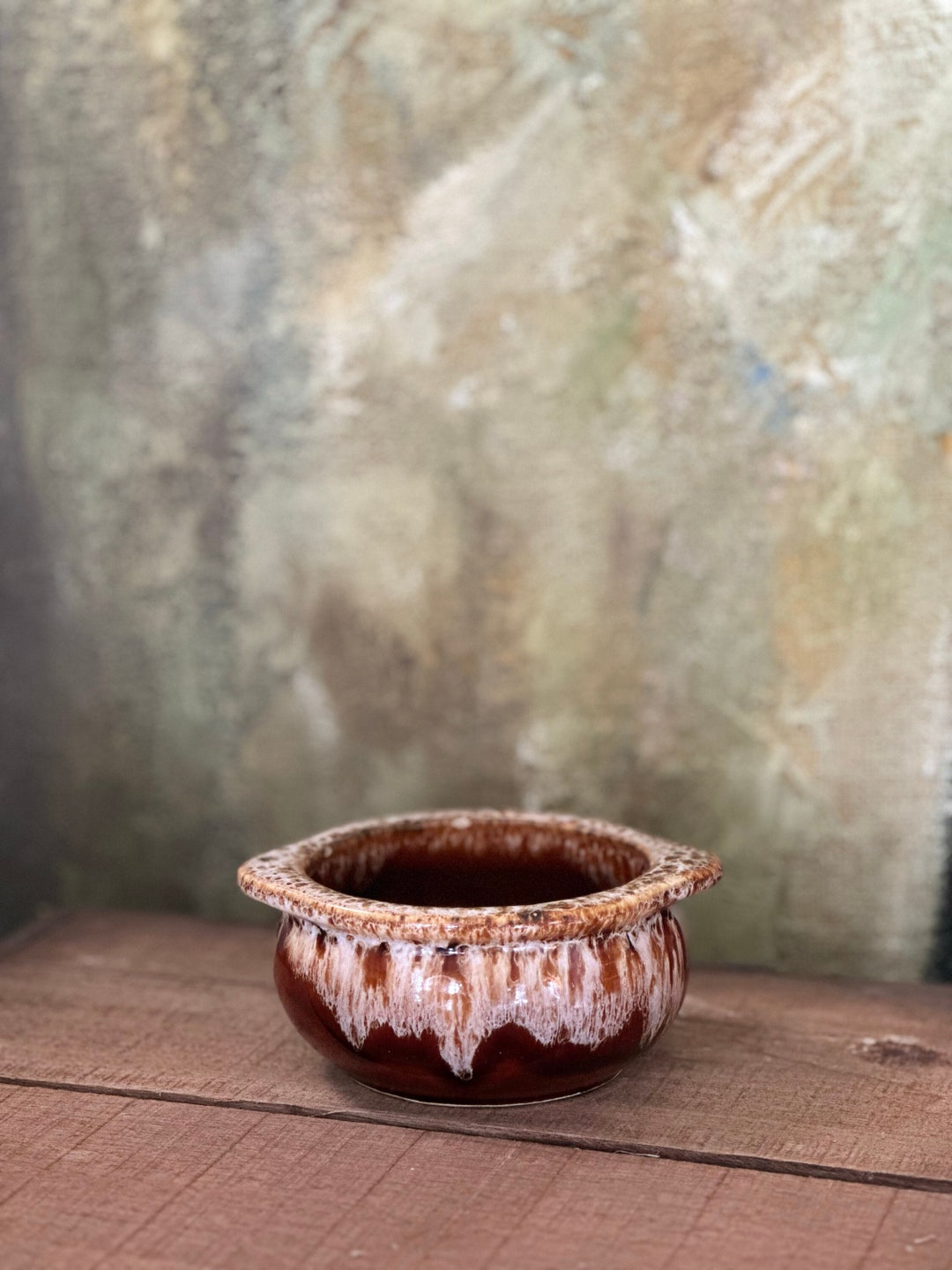 Vintage Glazed Drip Pottery Bowl - Etsy