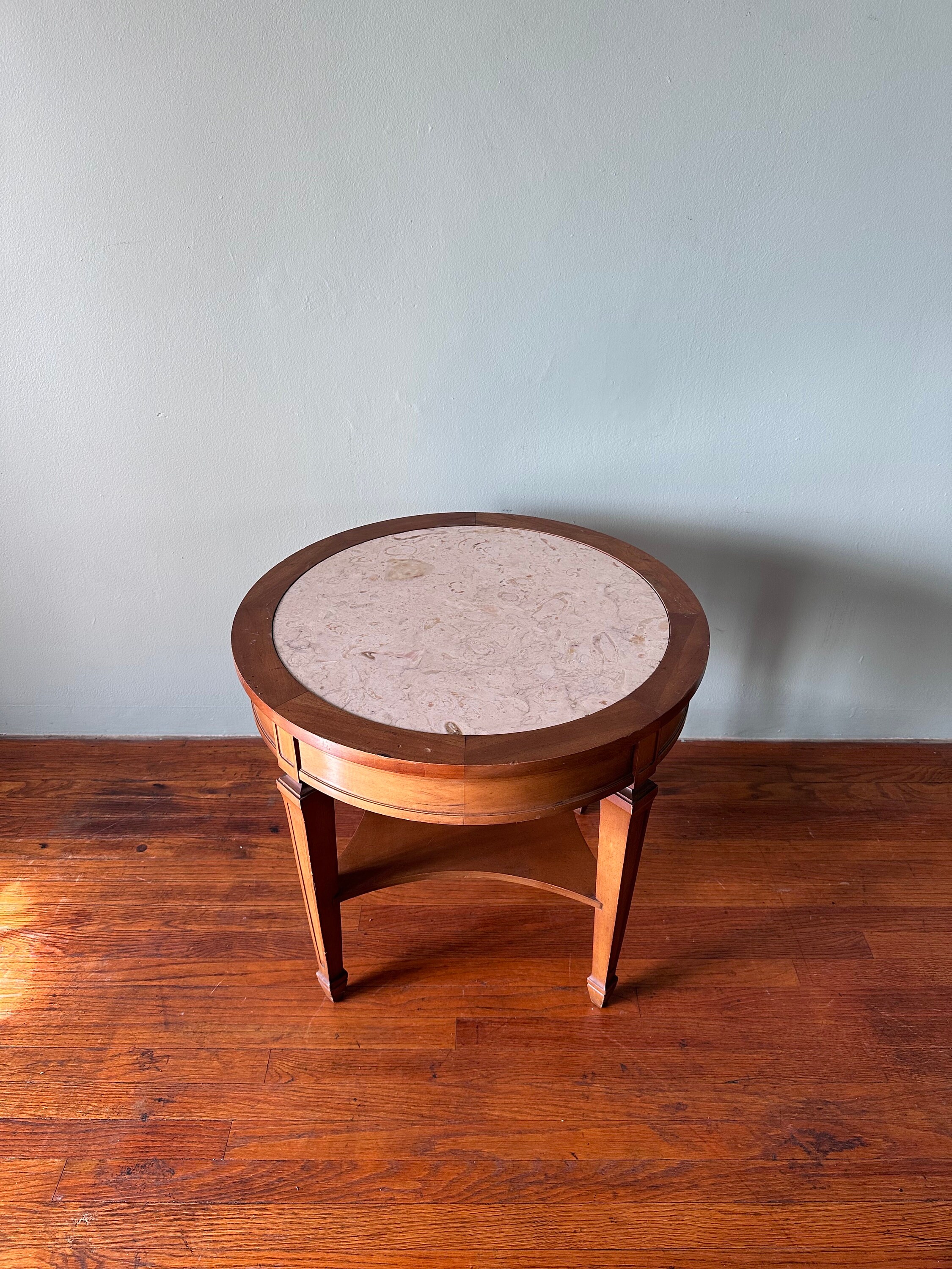 Vintage Marble Top Wood Side Table - Etsy