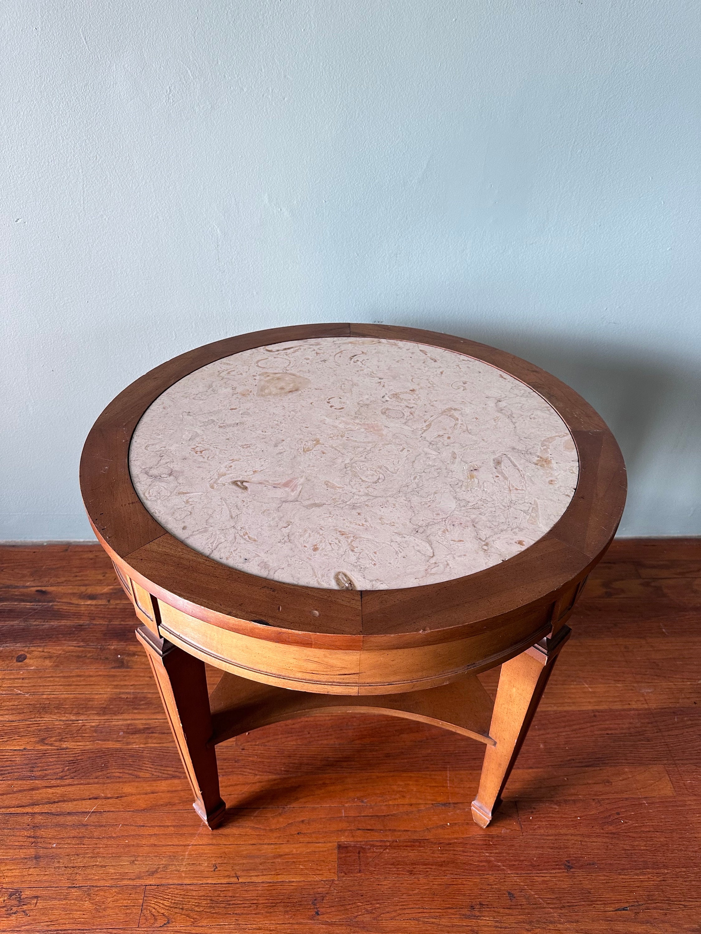 Vintage Marble Top Wood Side Table - Etsy