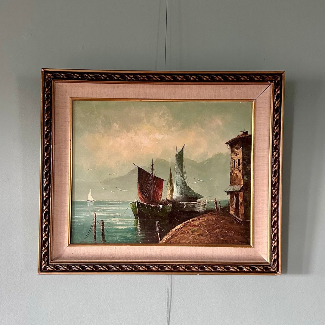 Vintage P. Stirrat Oil Painting of Sailboats - Etsy