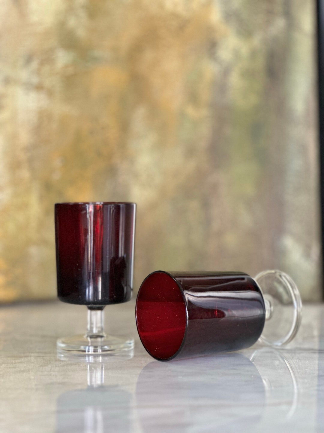 Vintage Ruby Red Luminary Stemmed Wine Glass - Etsy