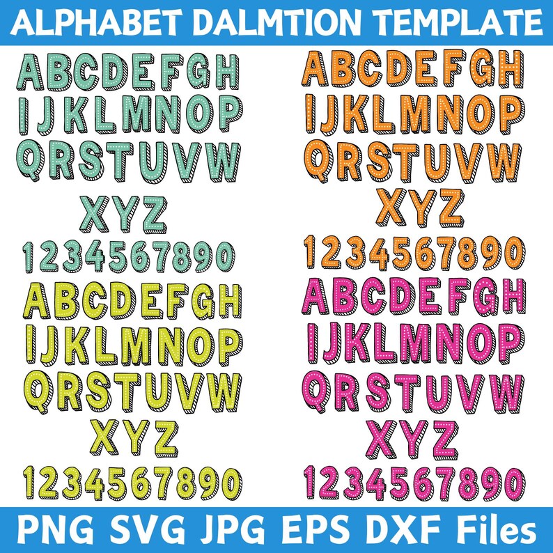 Alpha Doodle Dots Letters Svg Png Bundle, 6 Alpha Sets, 18 Dalmatian ...