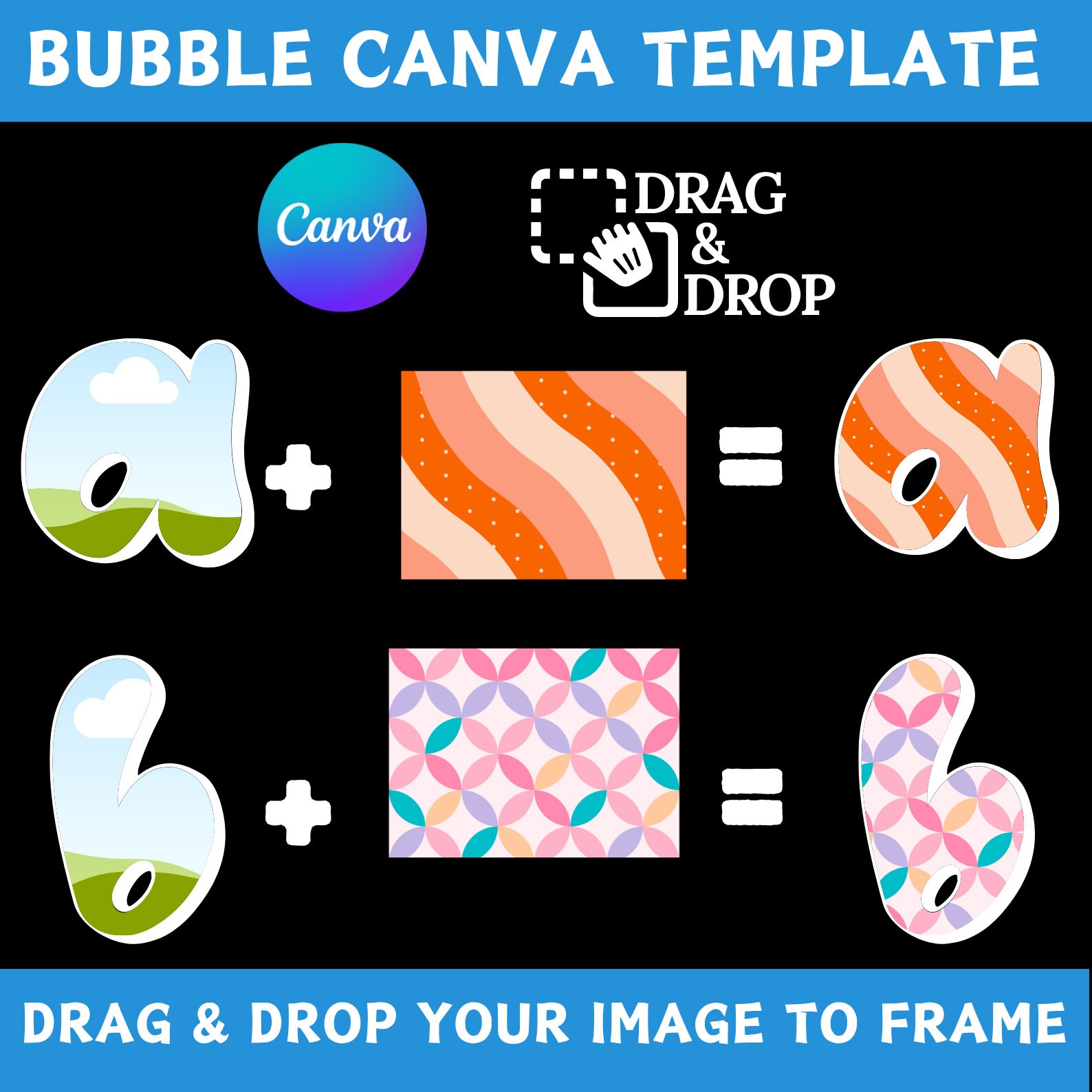Bubble Font Canva Editable Frames, Bubble Canva Alphabet, Sublimation ...