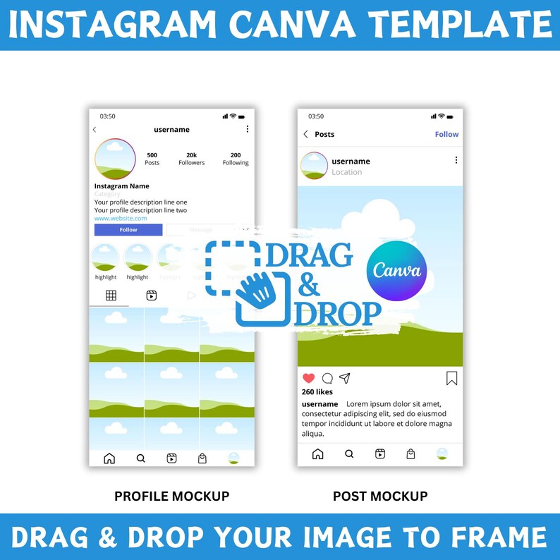 Instagram Profile Mock-up Editable Canva Template, Social Media ...