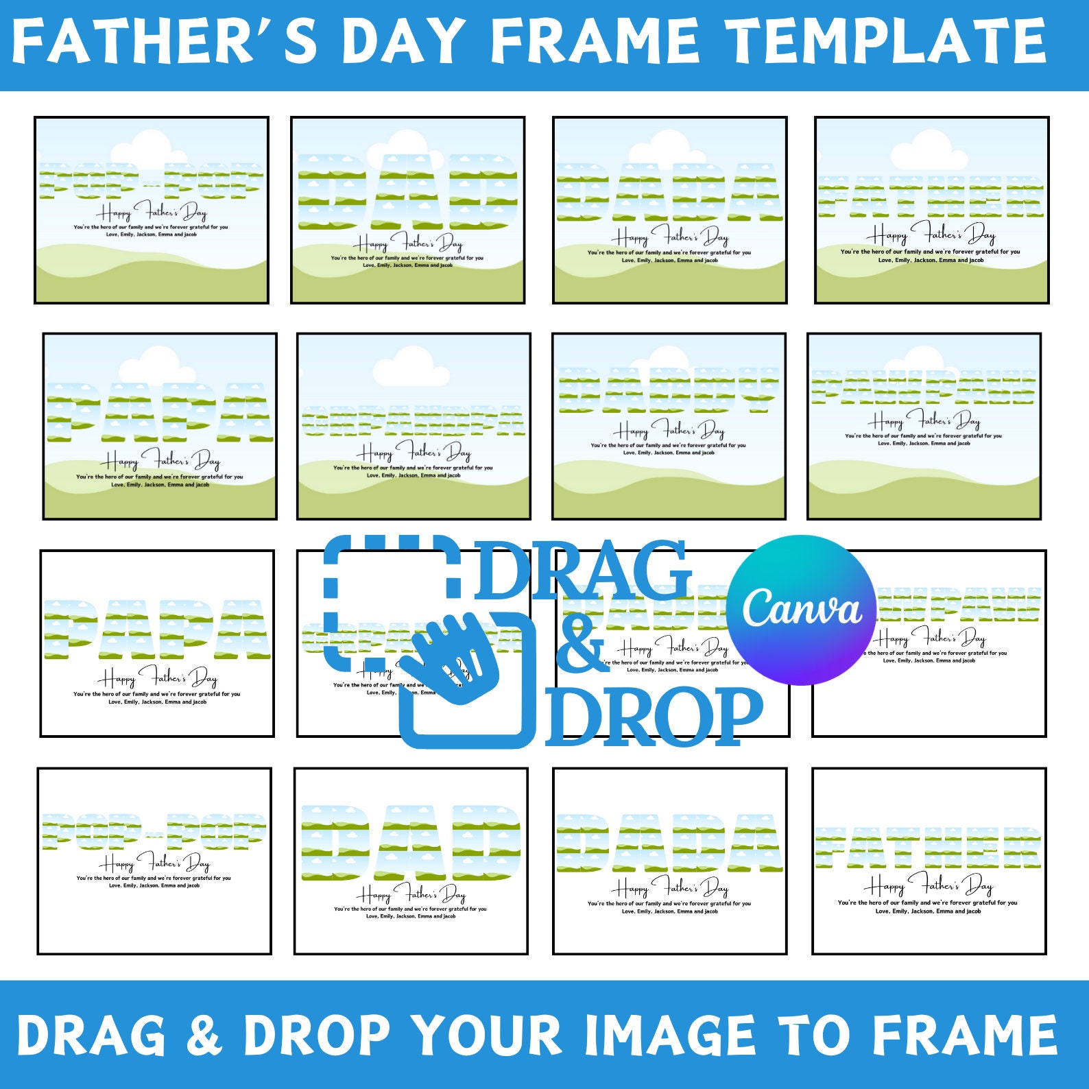 Fathers Day Canva Editable Template, Photo Frame Canva Designs, Daddy ...