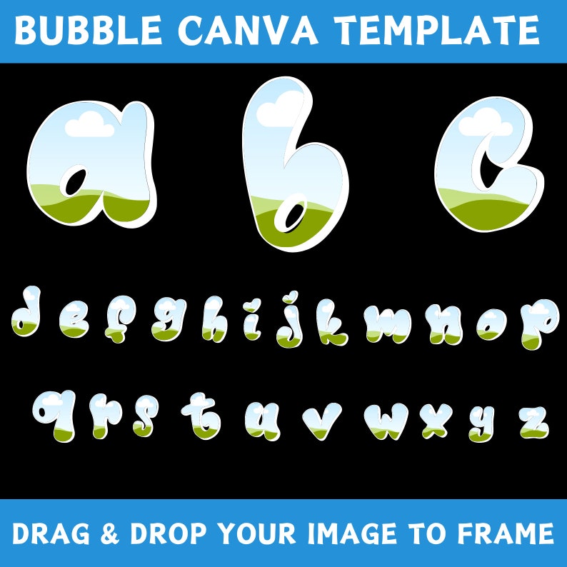 Bubble Font Canva Editable Frames, Bubble Canva Alphabet, Sublimation ...