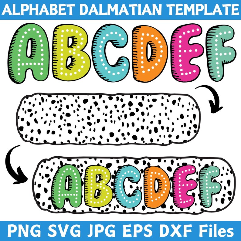 Alpha Doodle Dots Letters Svg Png Bundle, 6 Alpha Sets, 18 Dalmatian ...