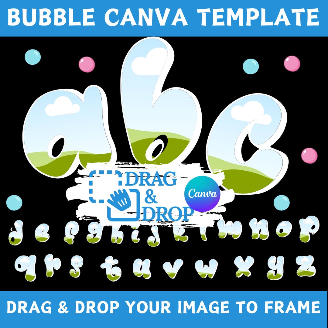 Bubble Font Canva Editable Frames, Bubble Canva Alphabet, Sublimation ...