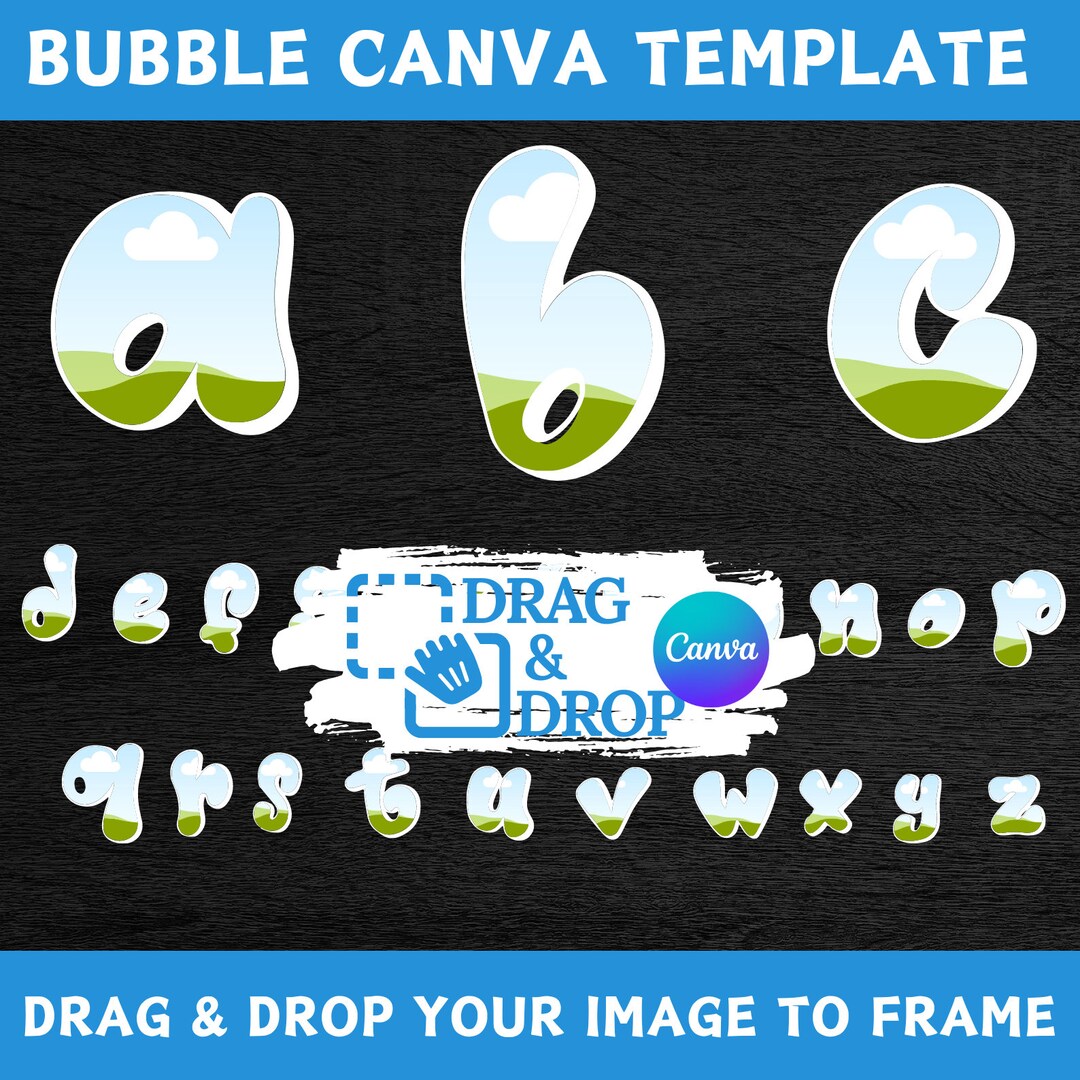 Bubble Font Canva Editable Frames, Bubble Canva Alphabet, Sublimation ...
