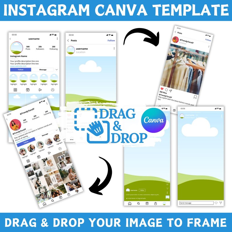 Instagram Profile Mock-up Editable Canva Template, Social Media ...