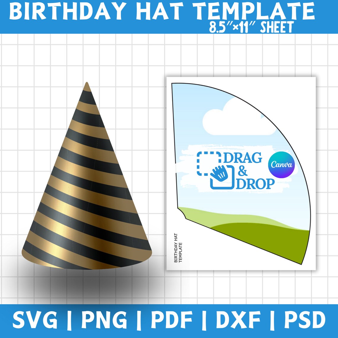 Party Hat Template, Canva Editable Hat, Birthday Hat Svg Png, Blank Hat ...