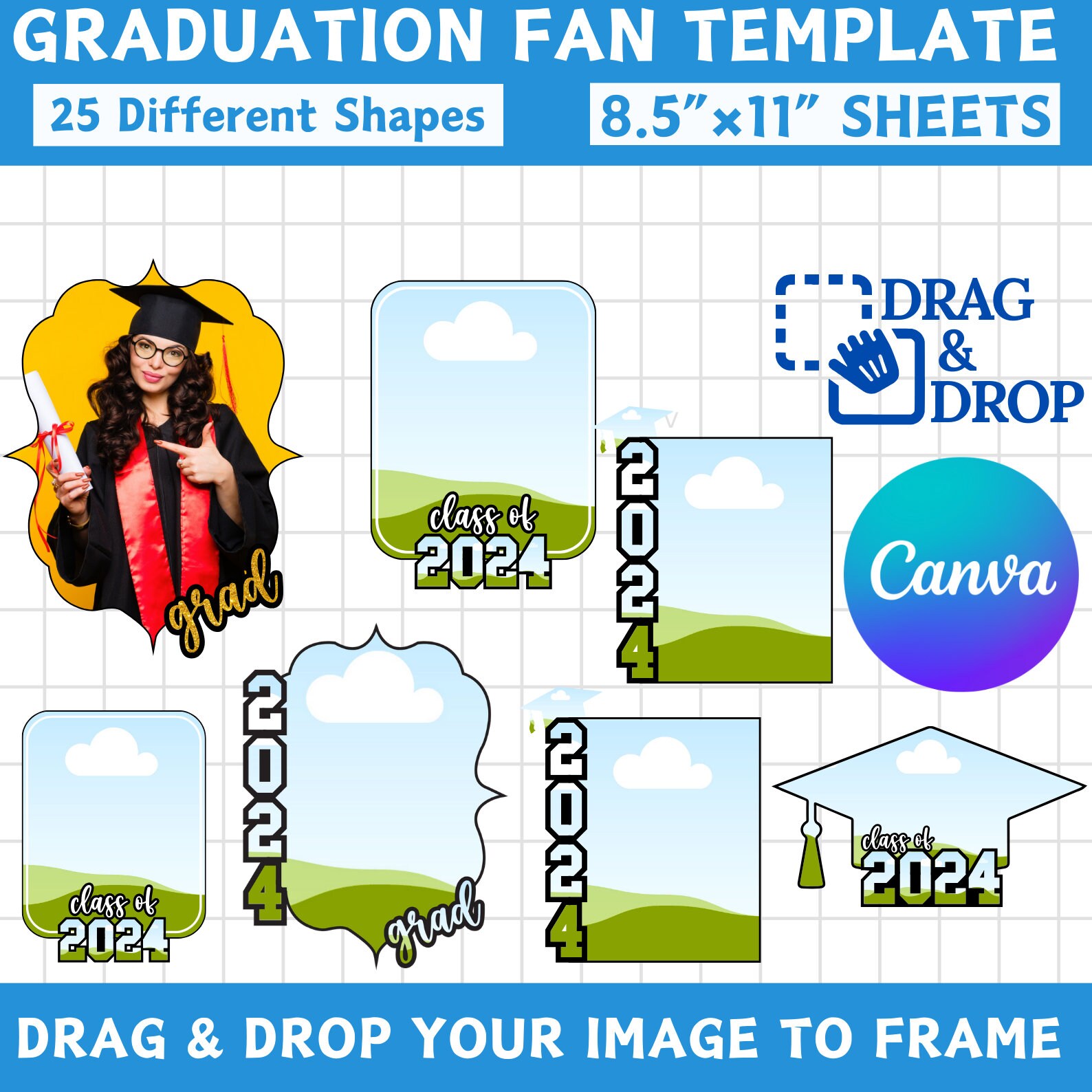 Grad Paddle Fan Canva Template Bundle, 2024 Graduate Fan, Canva ...