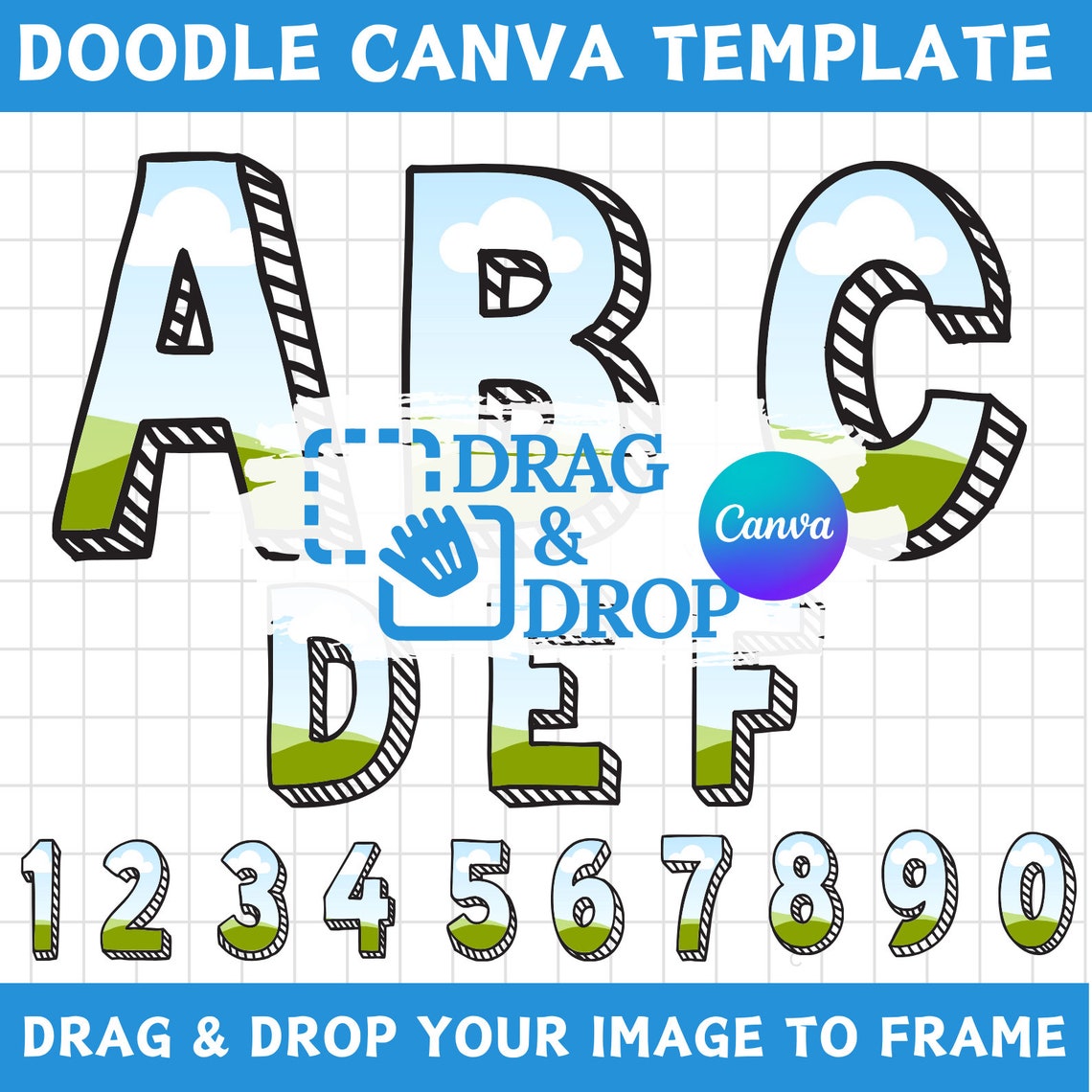 Doddle Font Template, Canva Doodle Font, Customizable Doddle Font for ...