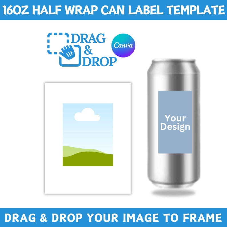 16oz Half Wrap Can Label Template, Half Wrap Can Canva Editable, 16oz ...
