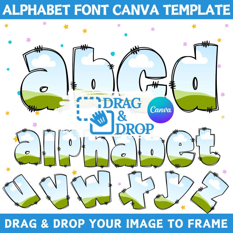 Doodle Letters Canva Editable Template, Doodle Canva Alphabet Frame ...