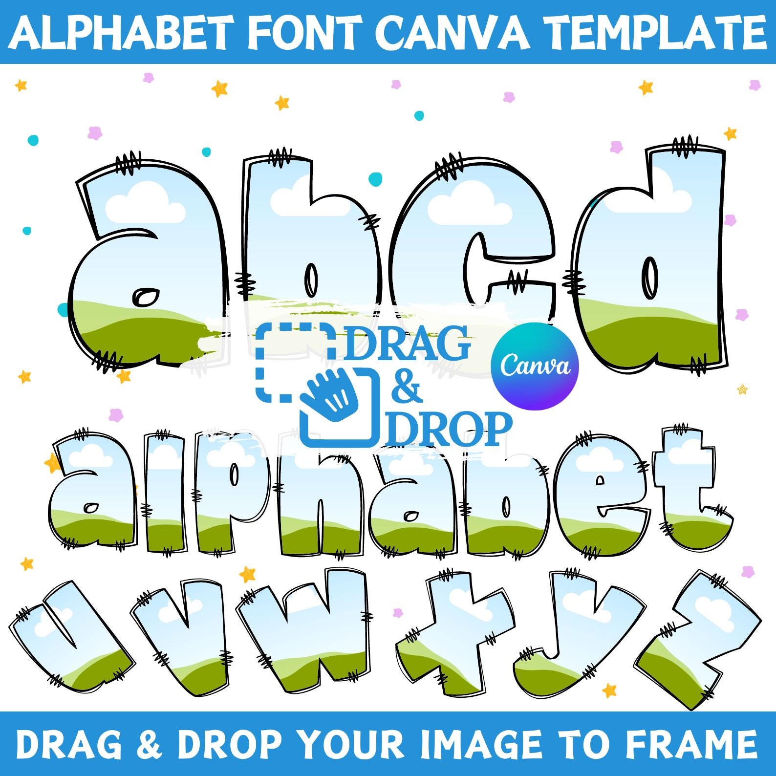Doodle Letters Canva Editable Template, Doodle Canva Alphabet Frame ...