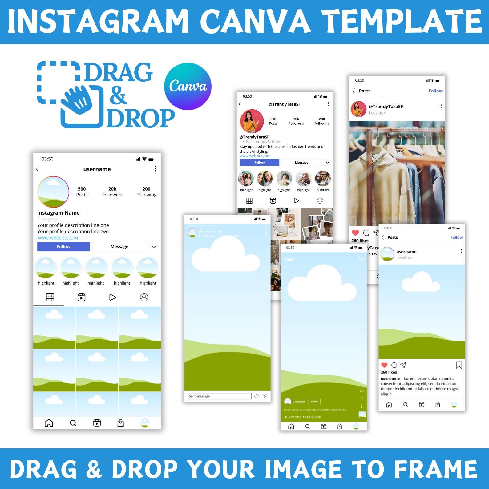 Instagram Profile Mock-up Editable Canva Template, Social Media ...
